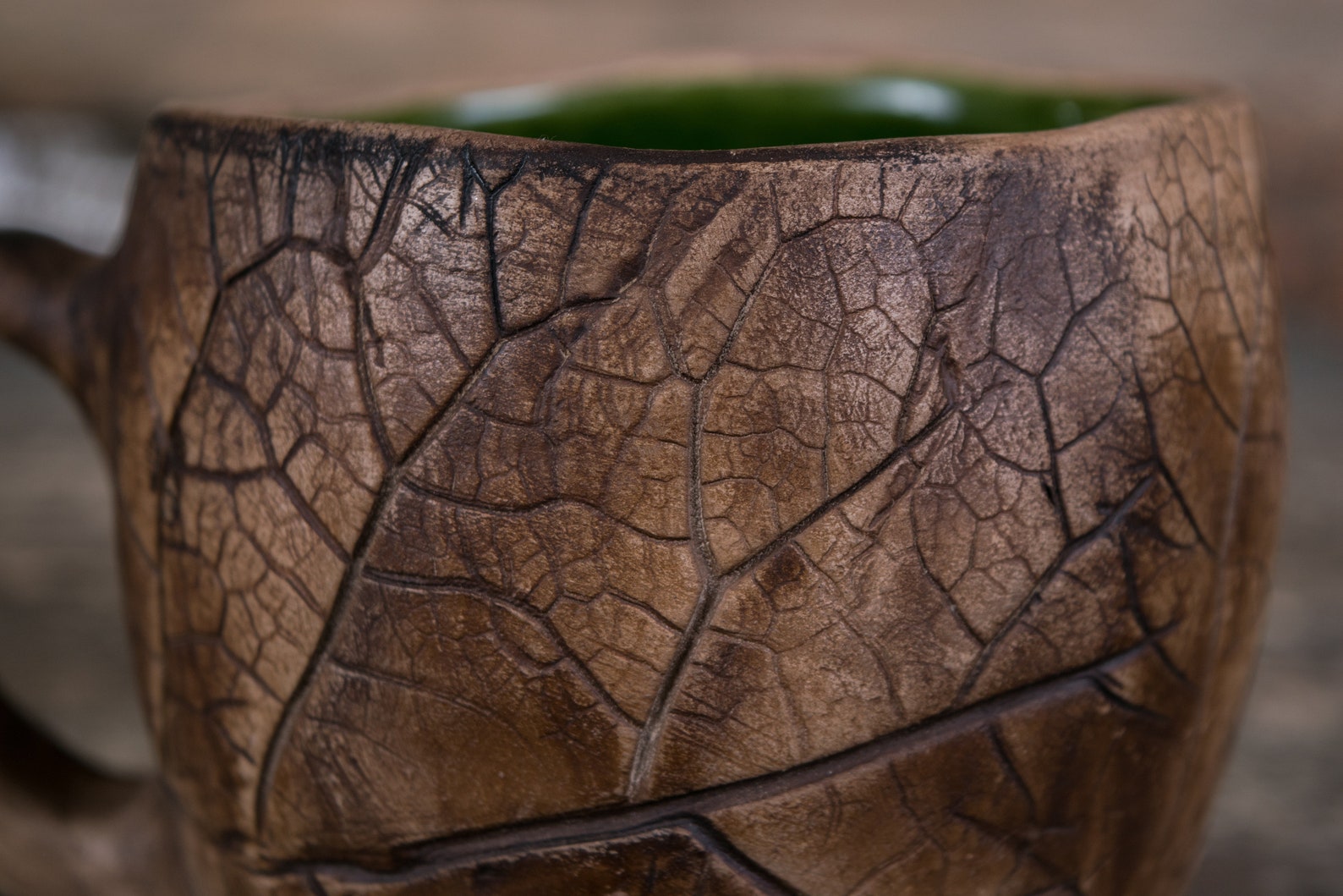 Ceramic Mug With Leaves Impressions Pottery Mug Handmade | Etsy