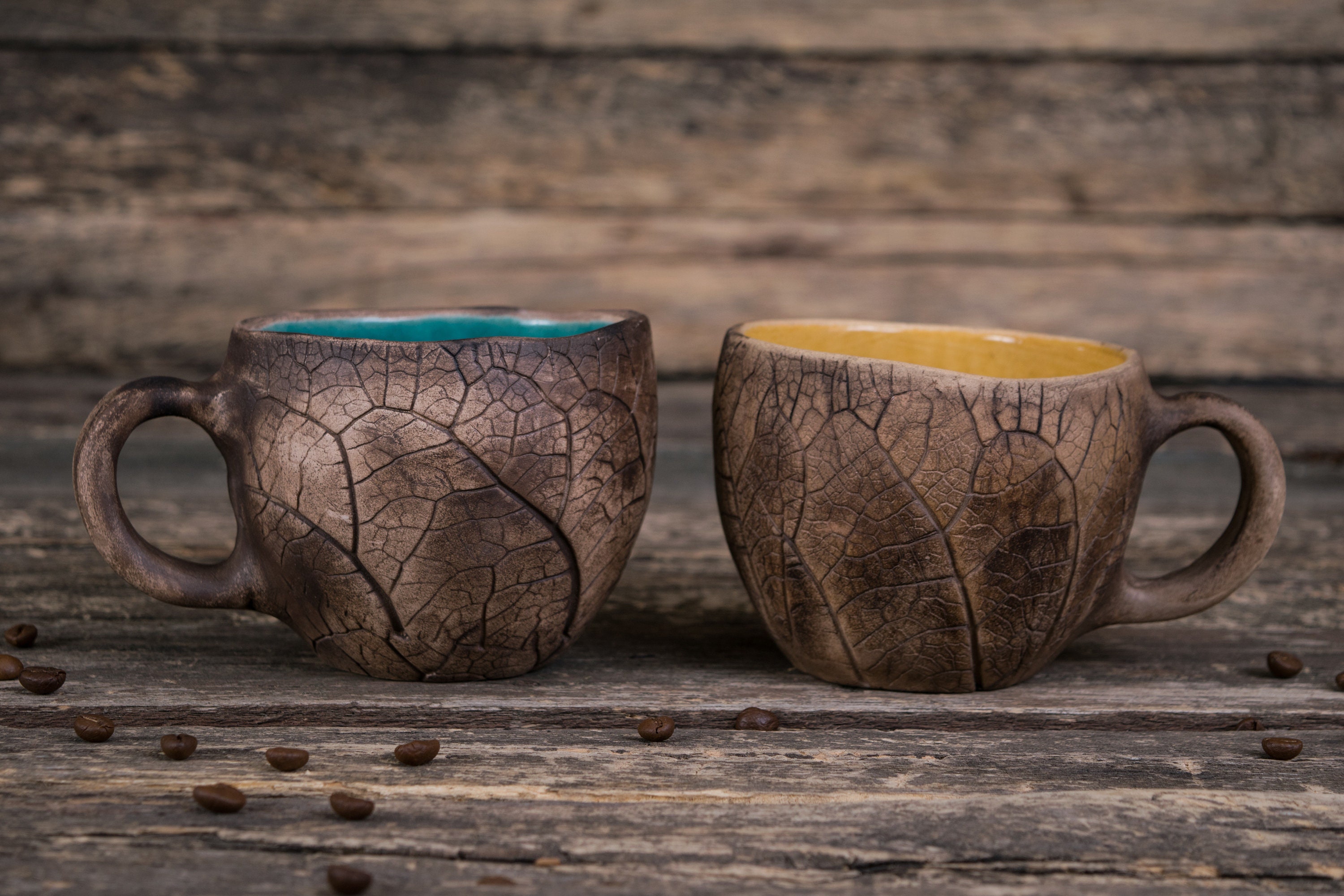 Set of two unique ceramic mugs Handmade pottery mugs with | Etsy