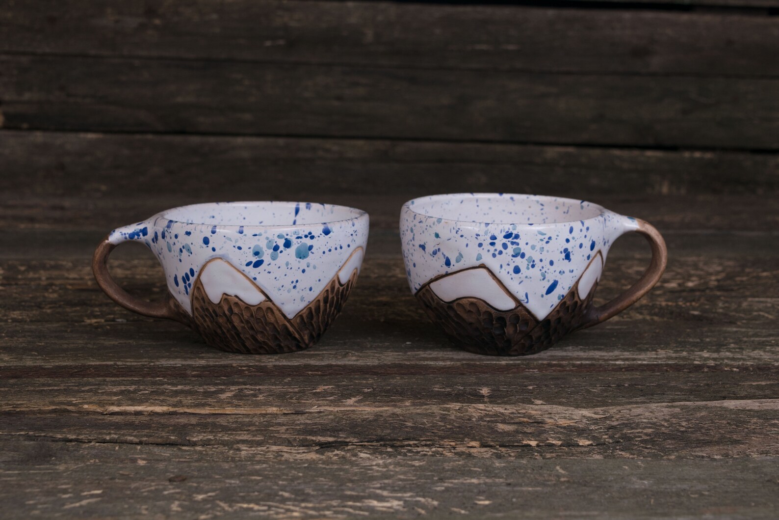 Set of Two Pottery Mountain Mugs Handmade Nature Ceramic - Etsy