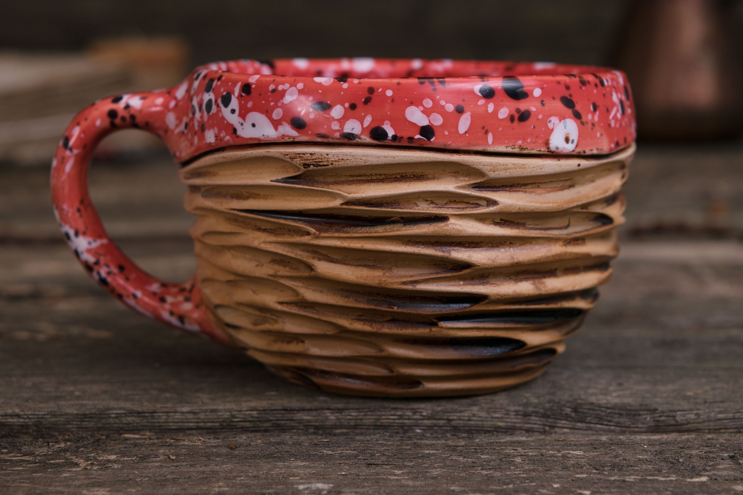 Set of Two Red Glazed Ceramic Mugs || Unique Pottery Mug, Rustic Coffee ...