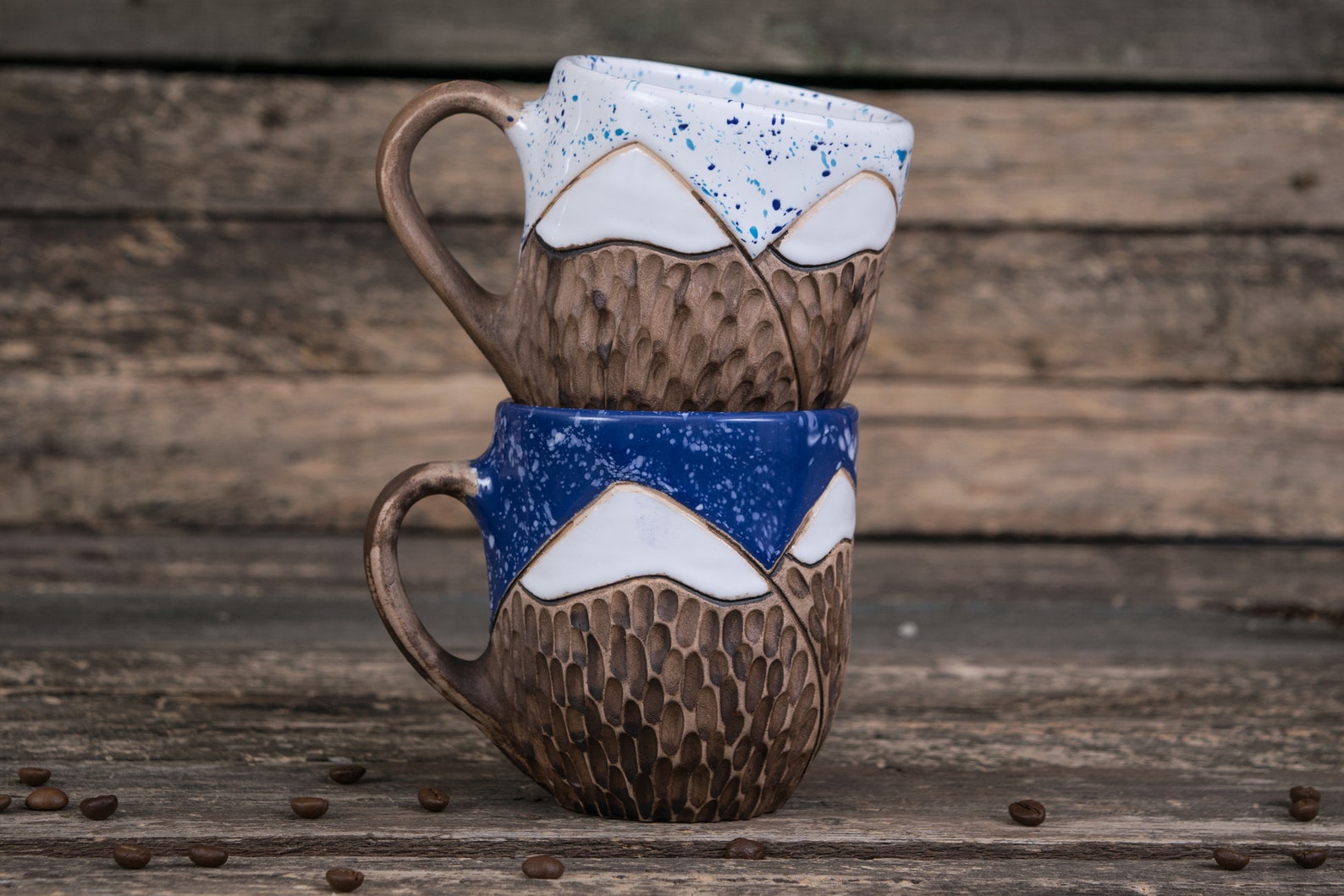 Set of two handmade pottery mugs Unique ceramic mountain | Etsy