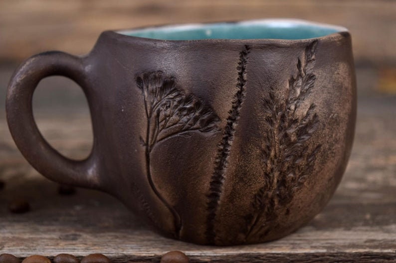 Handmade ceramic botanical mug Pottery mug handmade Nature | Etsy