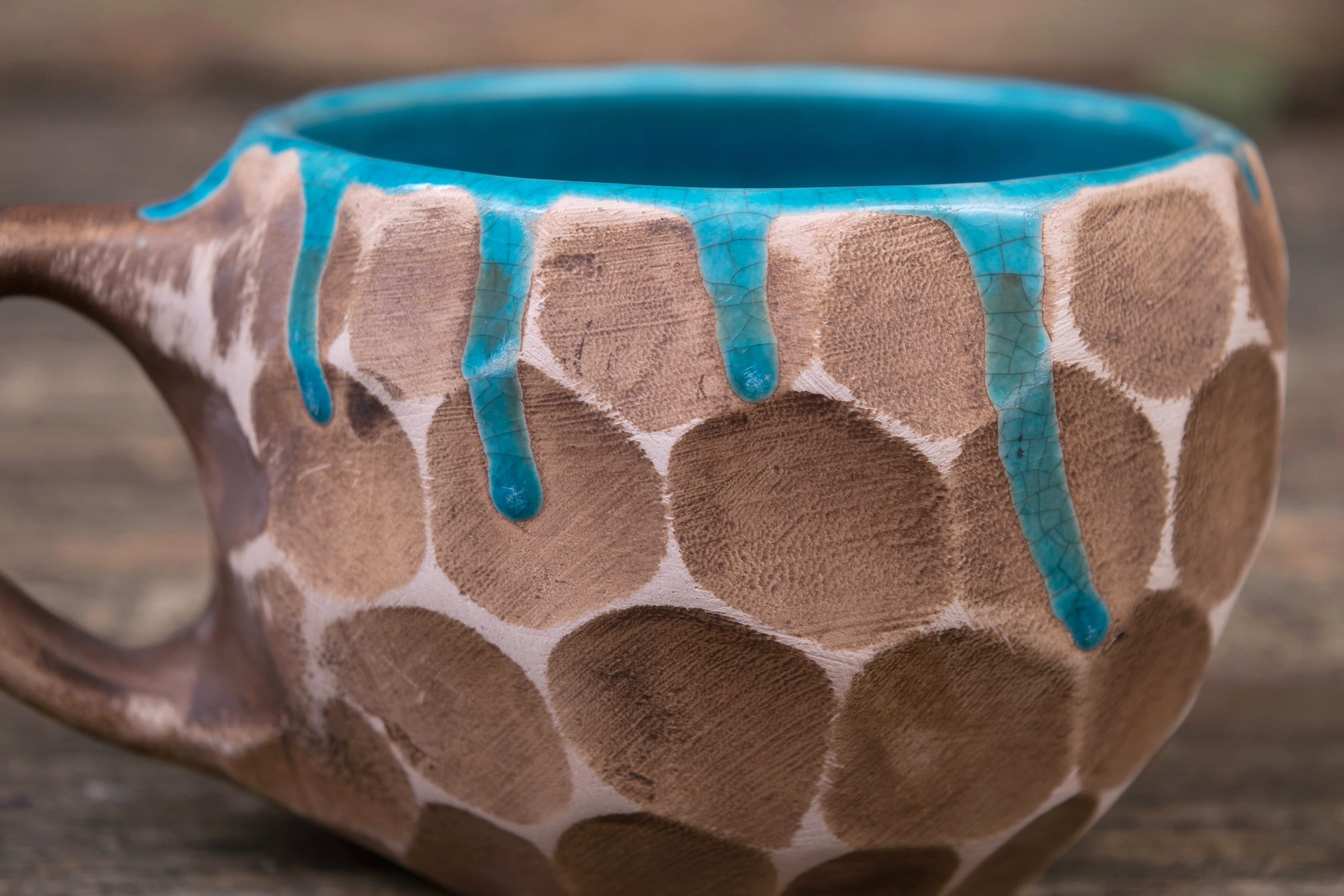 Set of two handmade pottery mugs with blue drips Ceramic | Etsy