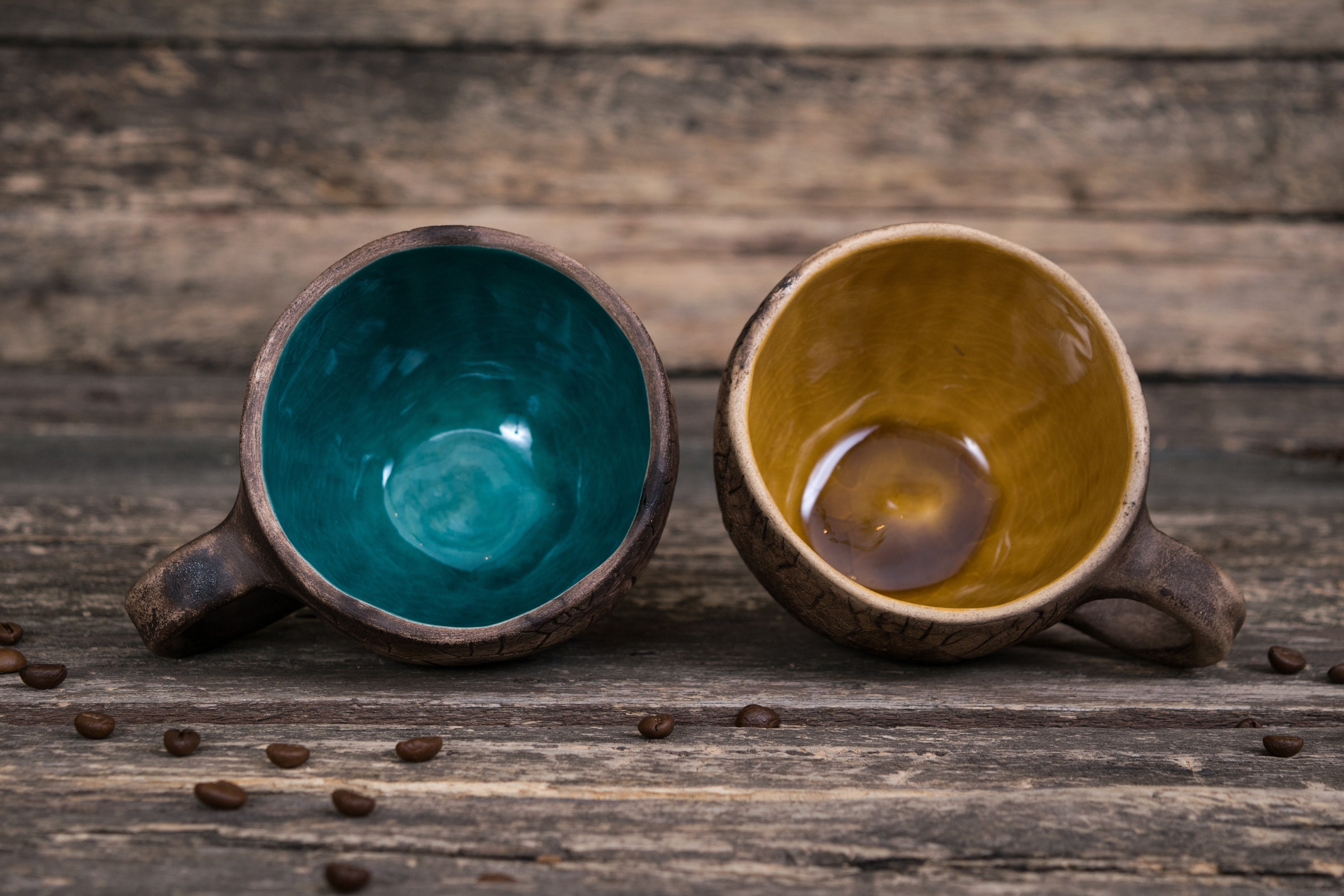 Set of two unique ceramic mugs Handmade pottery mugs with | Etsy