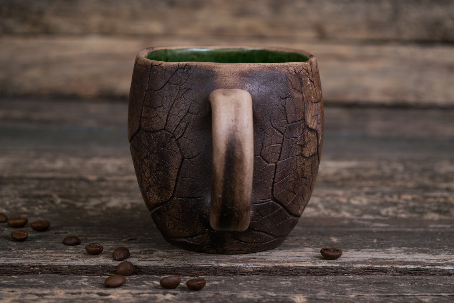 Big Ceramic Coffee Mug With Leaf Impressions Handmade Pottery Mugs ...