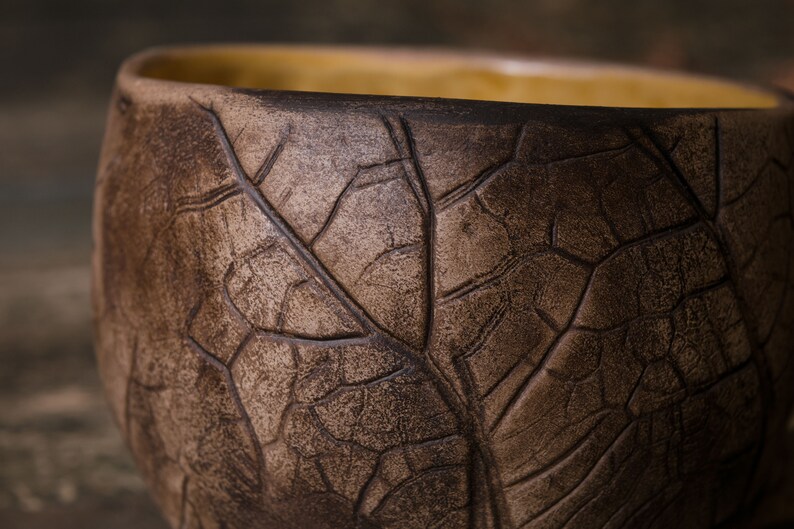 Set of Two Pottery Mugs With Leaf Impressions Set of - Etsy