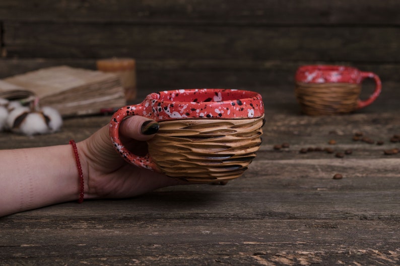 Set of Two Red Glazed Ceramic Mugs Unique Pottery Mug - Etsy