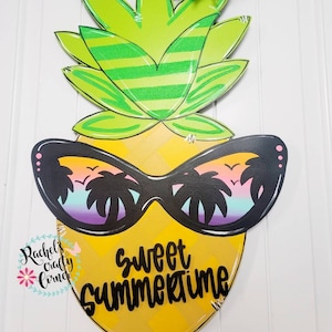 Summer Tropical Pineapple With Beachy Sunglasses, Hand Painted Door ...