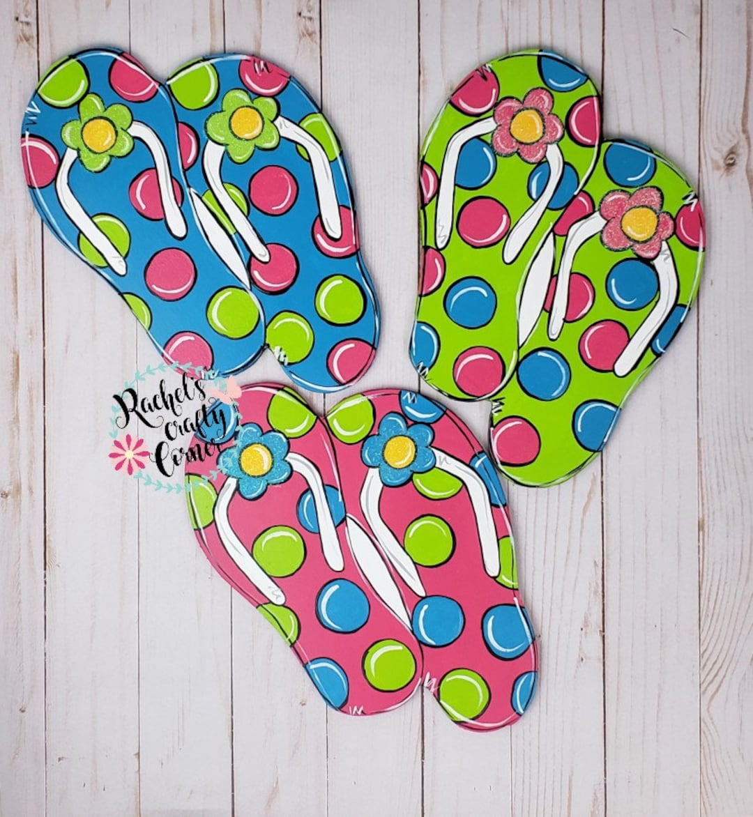 Flip Flop Season Floral Polka Dot Flip Flops, Hand Painted Door Hanger ...