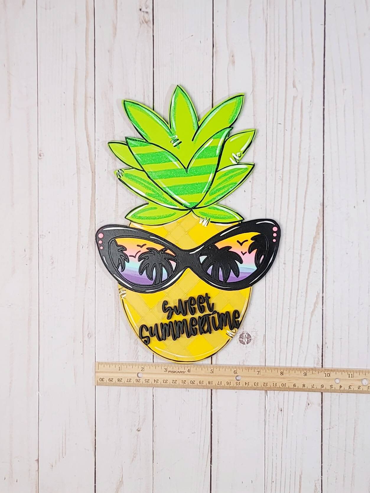 Summer Tropical Pineapple With Beachy Sunglasses, Hand Painted Door ...