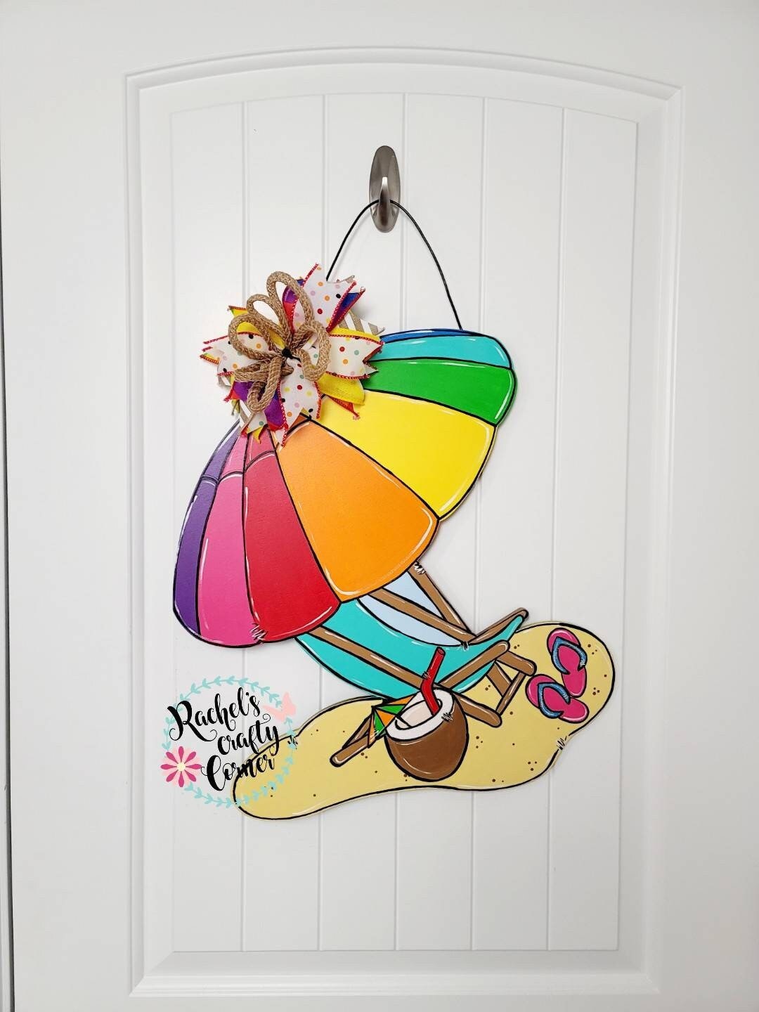 Summer Fun Rainbow Beach Umbrella, Hand Painted Door Hanger Sign - Etsy