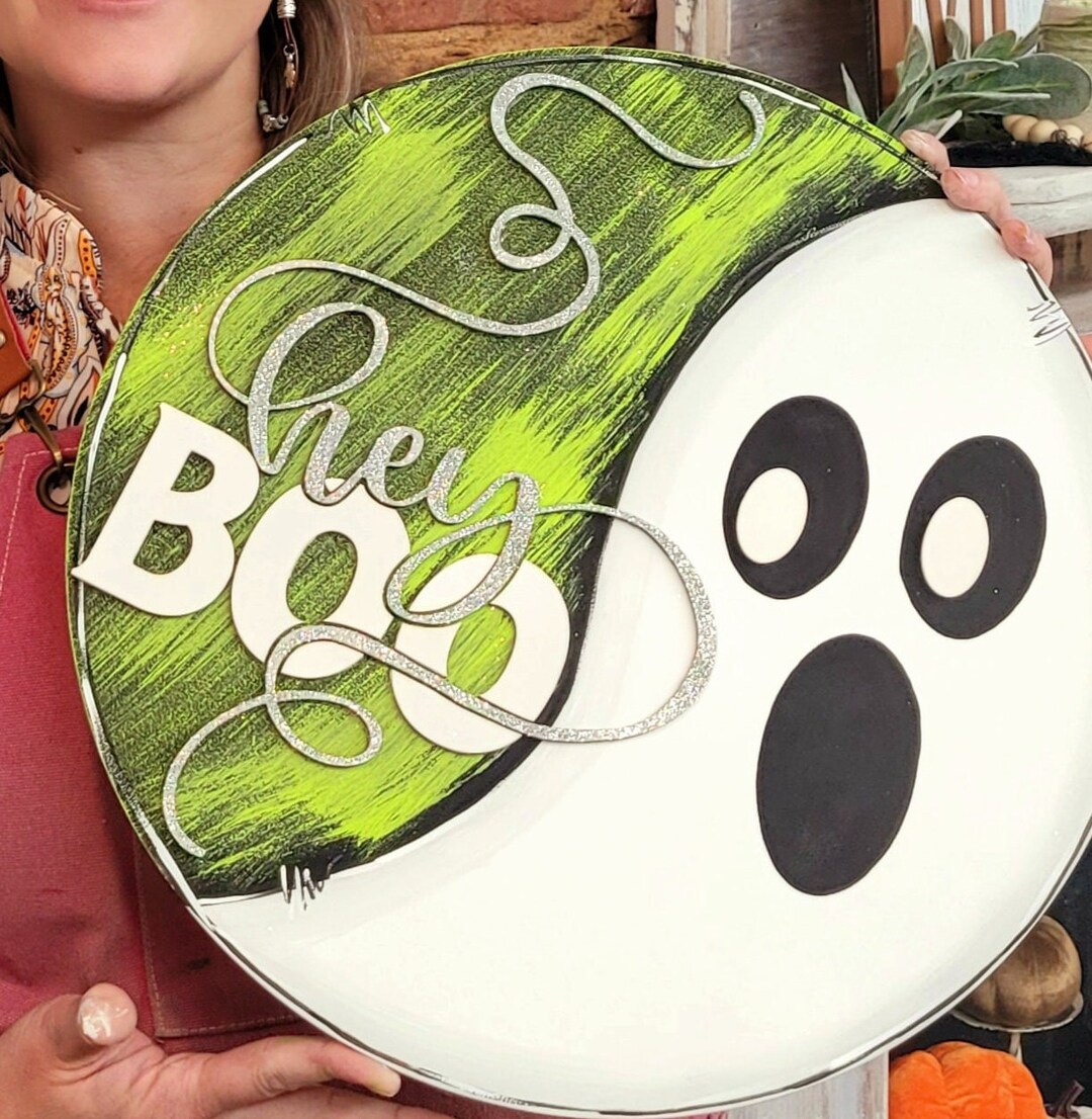 Hey Boo Ghost Door Hanger: Hand-painted Halloween Porch Sign - Etsy
