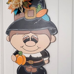 Sweet Harvest Pilgrim With Pumpkins & Sunflowers Individual or Set Door ...