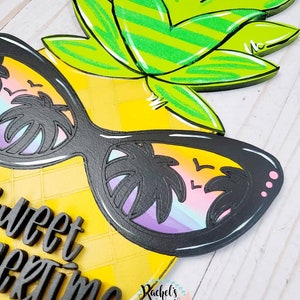 Summer Tropical Pineapple With Beachy Sunglasses, Hand Painted Door ...