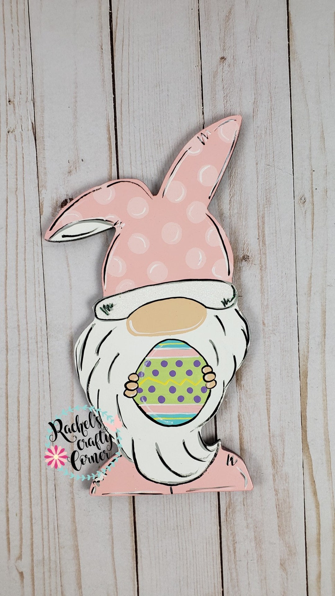 Easter Bunny Gnome With Decorative Egg Hand Painted Door Hanger Sign or ...