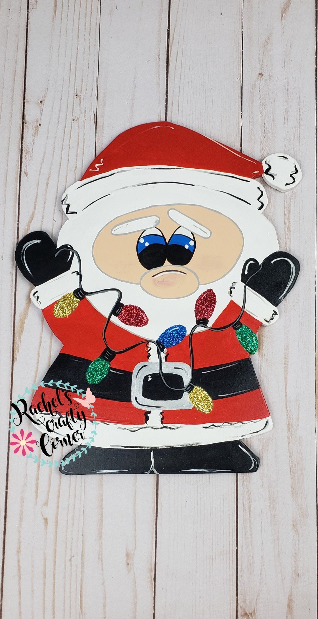 Santa Tangled in Christmas Lights Door Hanger – Festive Holiday Decor ...