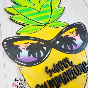 Summer Tropical Pineapple With Beachy Sunglasses, Hand Painted Door ...