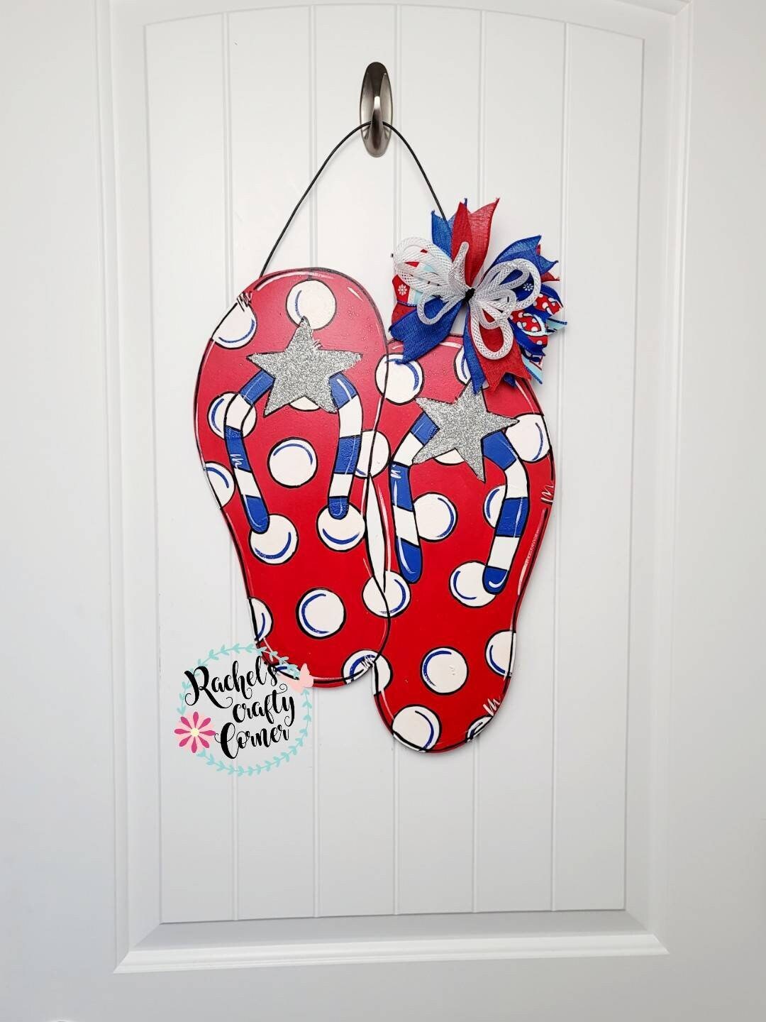 Patriotic Flip Flop Door Hanger - Red White and Blue Stars Summer Decor ...