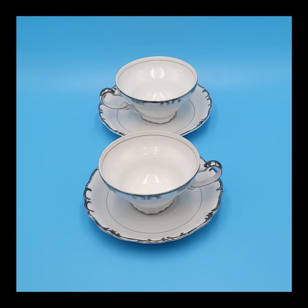 Gold China by Baronet • Set of 2 Footed Cups With Saucers - Etsy