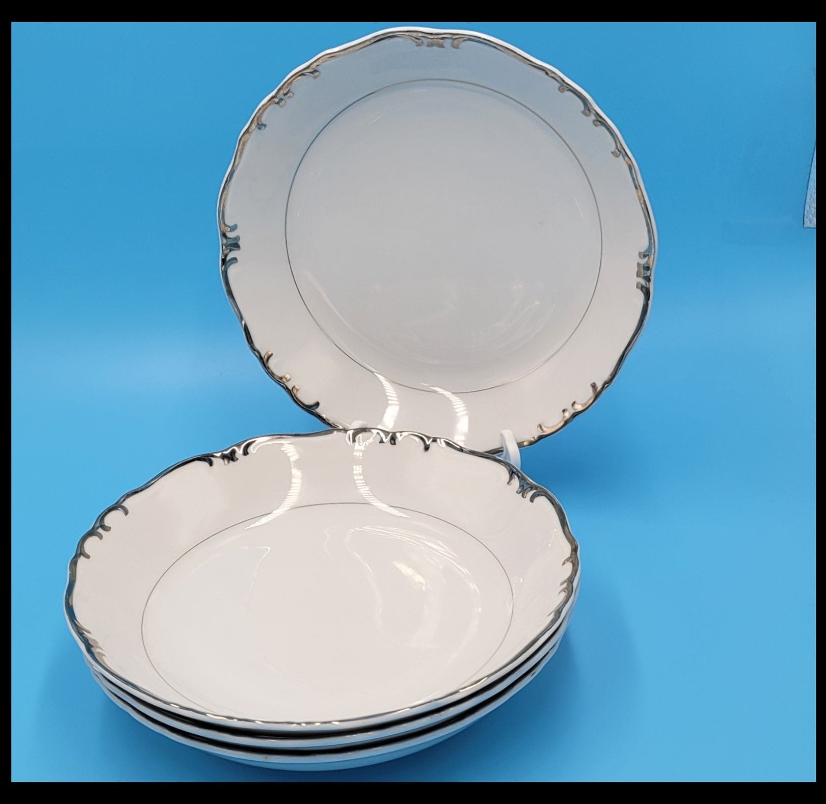 Gold China by Baronet 4 Soup Bowls Scalloped Design With Platinum Trim ...
