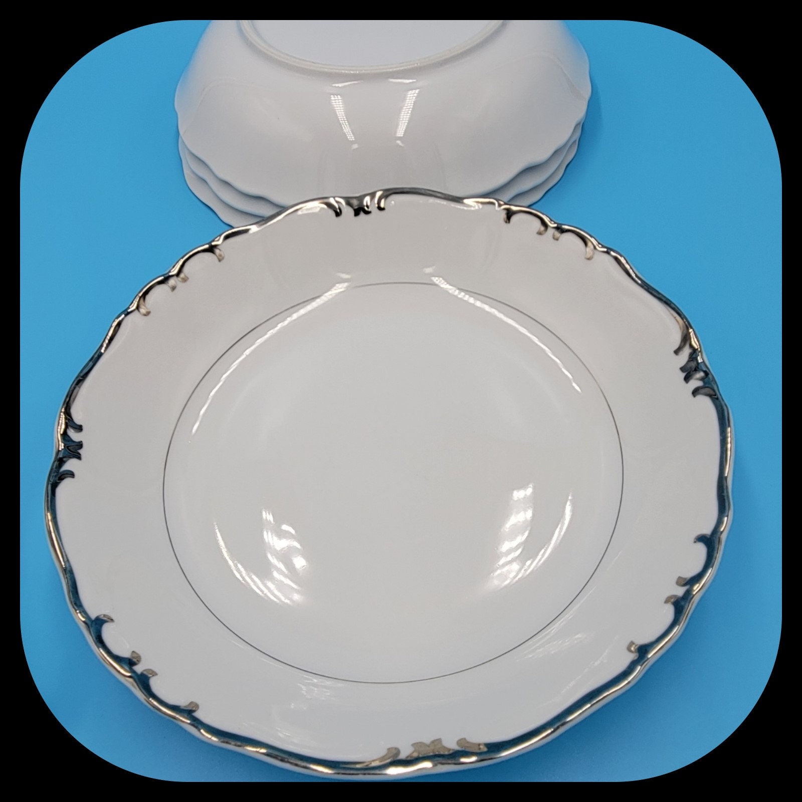 Gold China by Baronet 4 Soup Bowls Scalloped Design With Platinum Trim ...