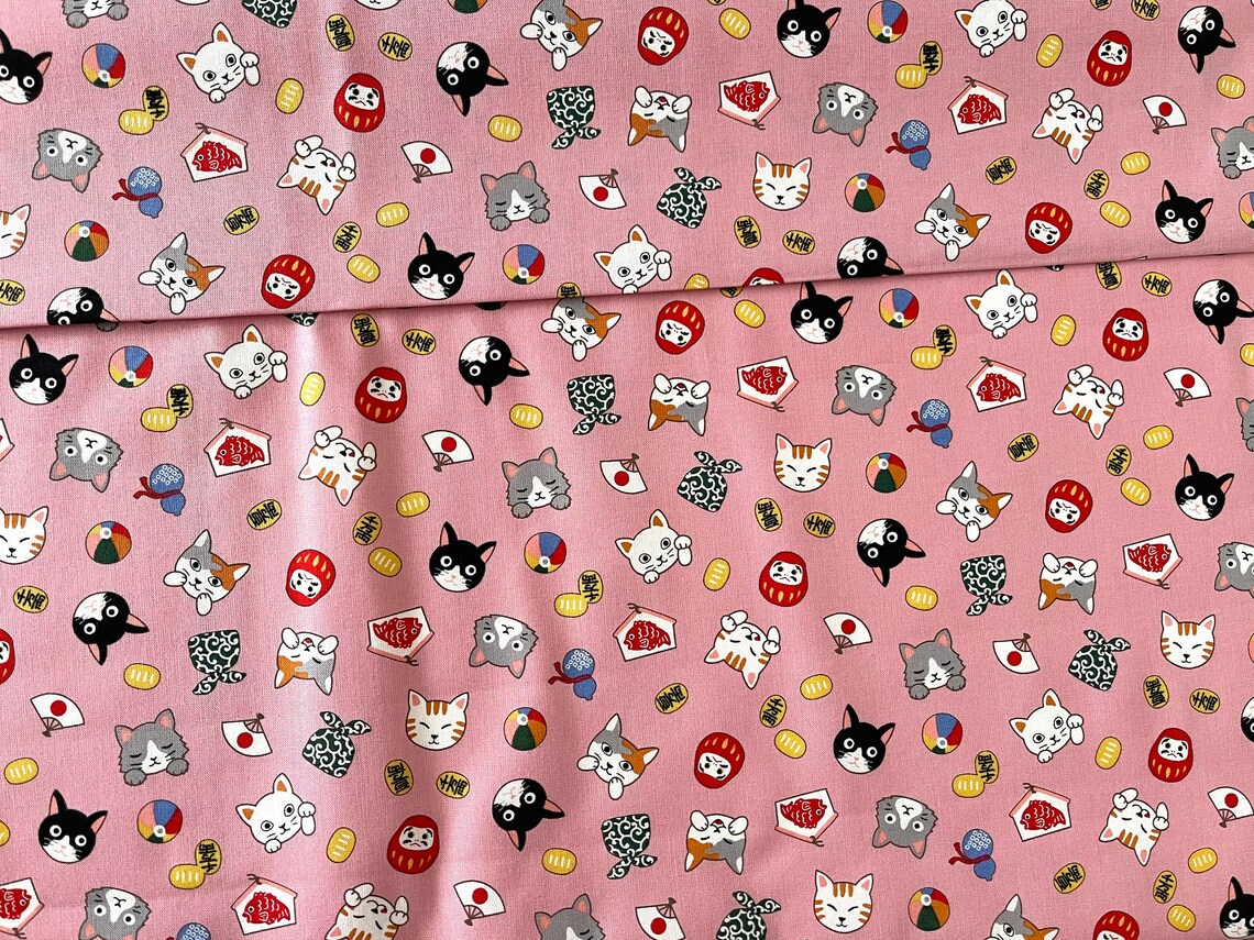 Cat Fabric Cute Cat Fabric by the Yard Cat Pattern Cotton | Etsy