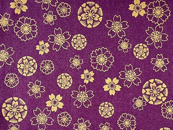 Floral Fabric by the Yard Gold Metallic Cherry Blossom Flower - Etsy