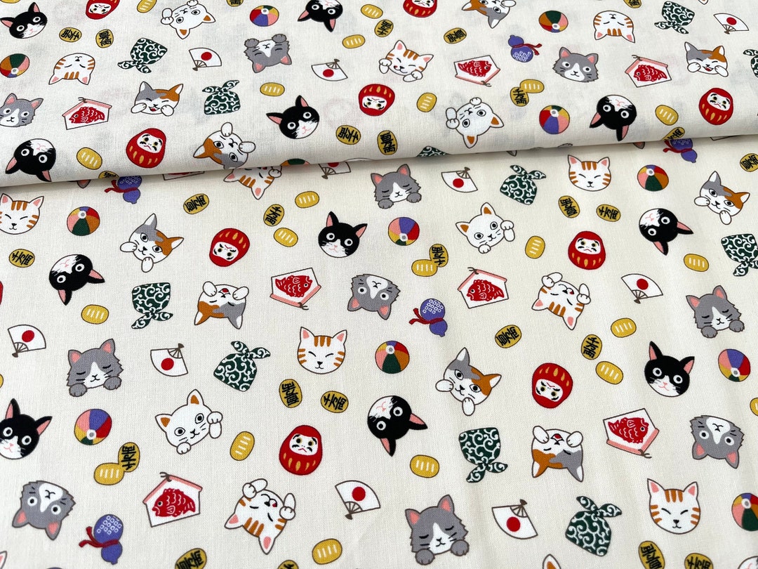 Cat Fabric, Cute Cat Fabric by the Yard, Cat Pattern, Cotton Fabric ...