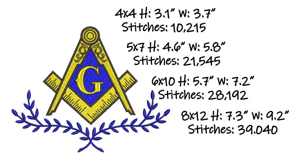 Freemason Laurel Wreath Square and Compass Machine Embroidery Design ...