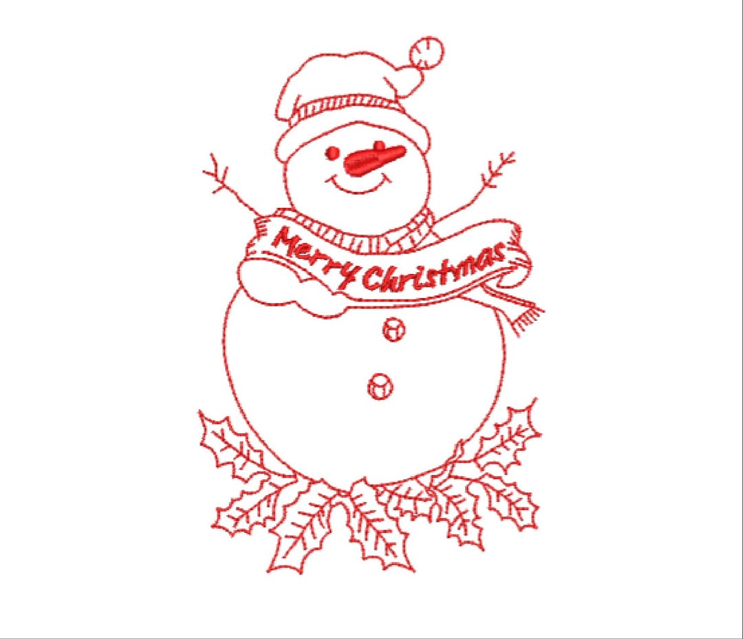 Snowman Redwork Machine Embroidery Design Files - Etsy