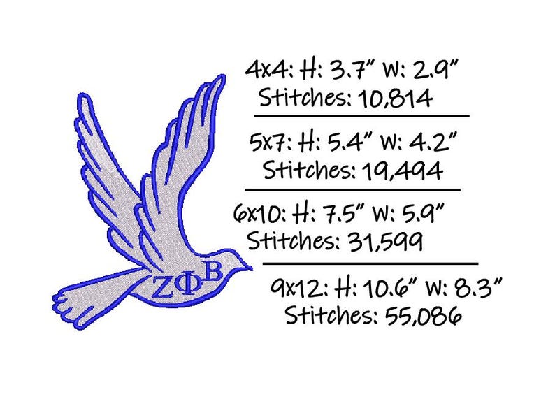 Zeta Phi Beta Dove Machine Embroidery Design Files, Dst, Pes, Jef, Hus ...