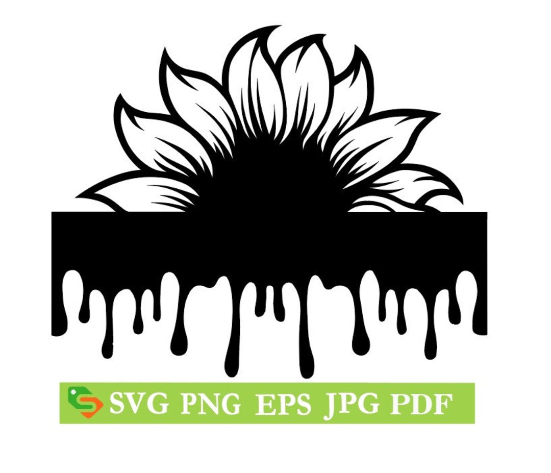 Half Sunflower Drips SVG, Sunflower Split Monogram PNG, Sunflower ...