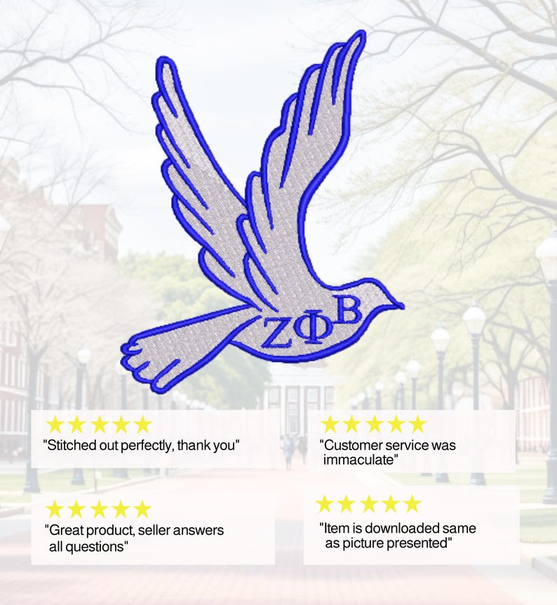 Zeta Phi Beta Dove Machine Embroidery Design Files, Dst, Pes, Jef, Hus ...