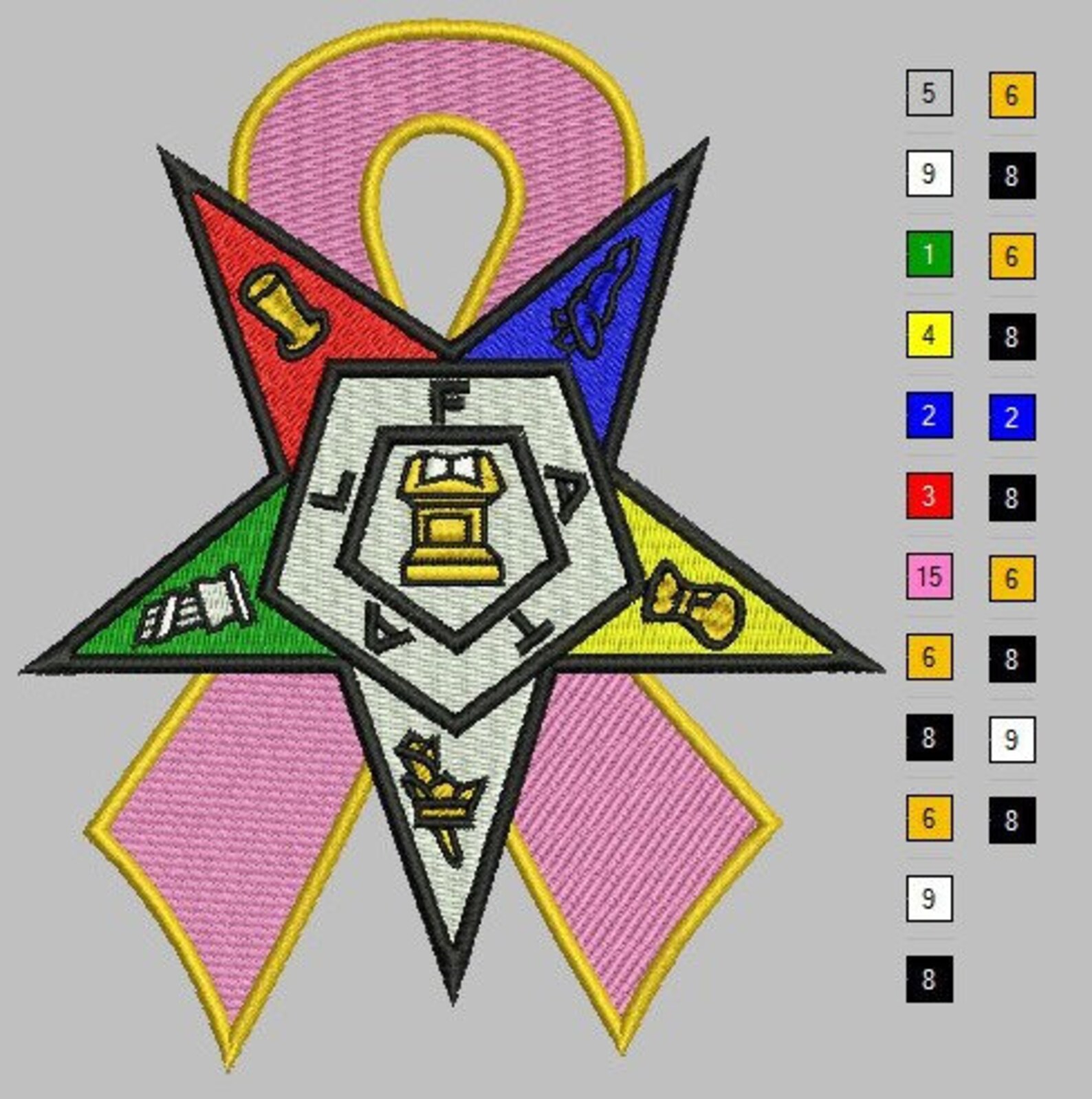 OES Order of the Eastern Star Cancer Ribbon Embroidery Design | Etsy