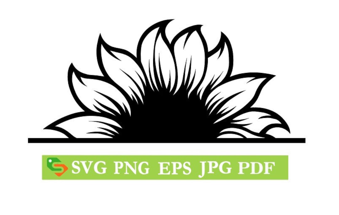 Half Sunflower SVG, Sunflower Split Monogram PNG, Sunflower Clipart ...