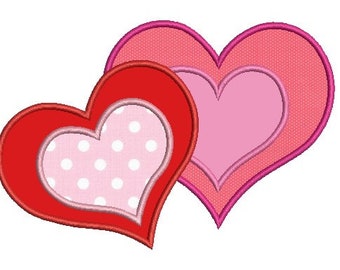 Heart Applique Embroidery Design. Double Hearts Applique - Etsy
