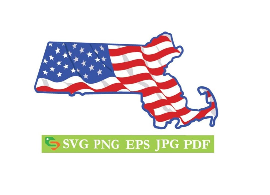 Massachusetts American Flag Map Silhouette Cricut, Jpeg,svg, Eps, Png ...