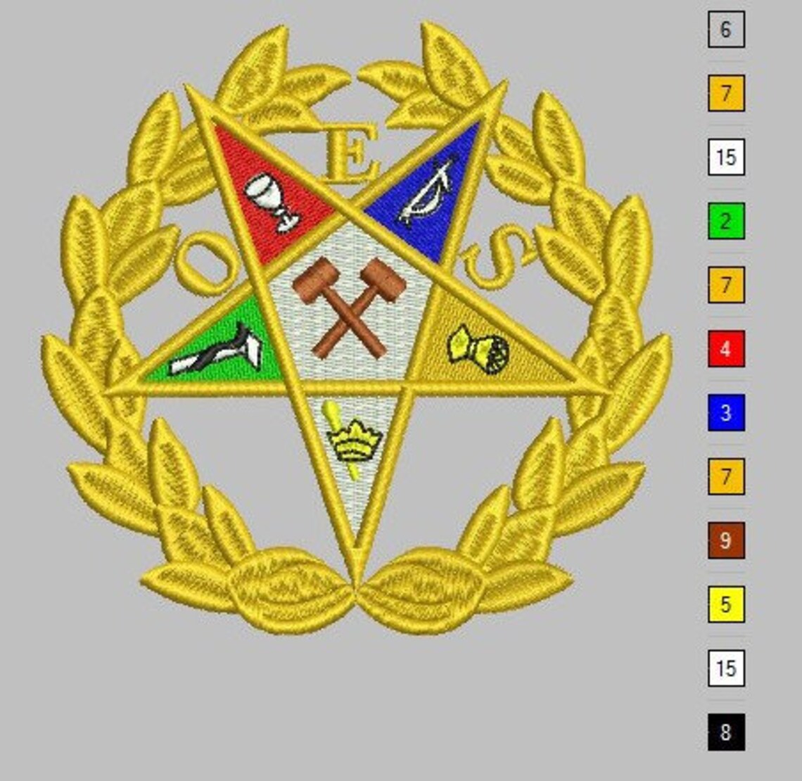 Order of the Eastern Star OES Wreath Embroidery Design | Etsy