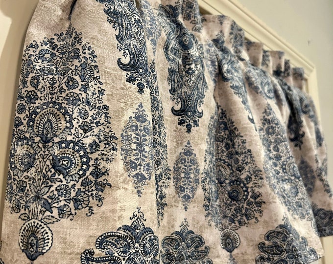 Window Valance Blue Gray Paisley Floral Curtain Valance for Bedroom ...