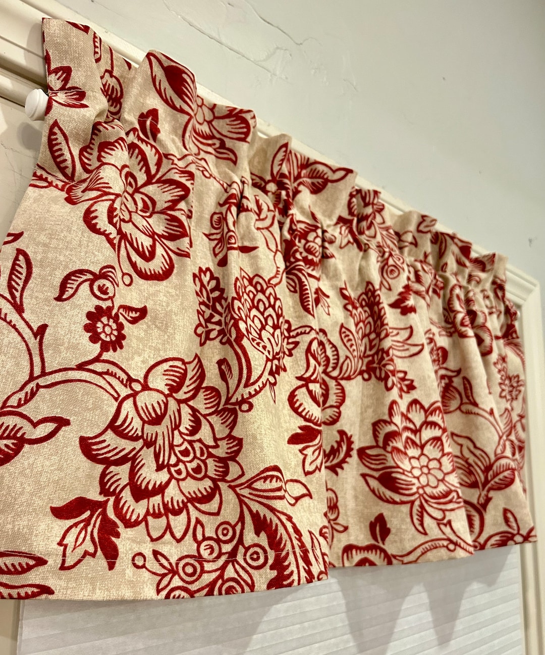 Window Valance - Tan Red Floral Valance for Kitchen Valance for Living ...