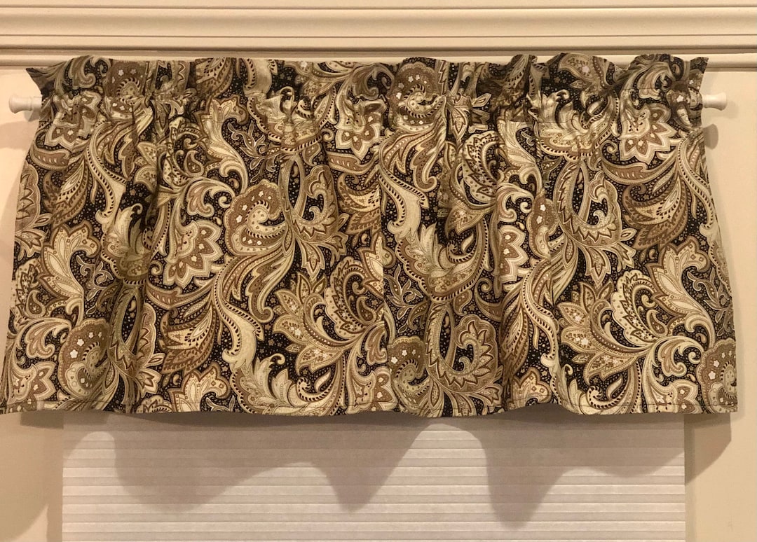 Window Valance / Lined or Unlined - Brown, Tan and Black Paisley 16 X ...