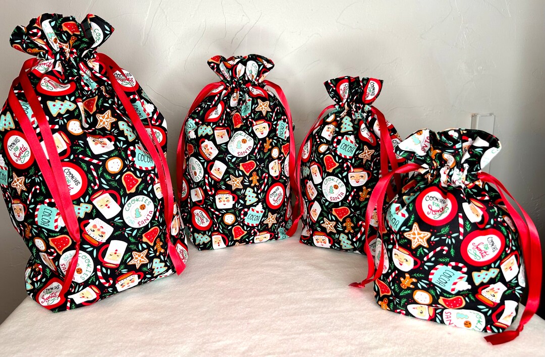 Cloth Gift Bags Christmas Cookies for Santa Cocoa for Santa Lined Bag ...