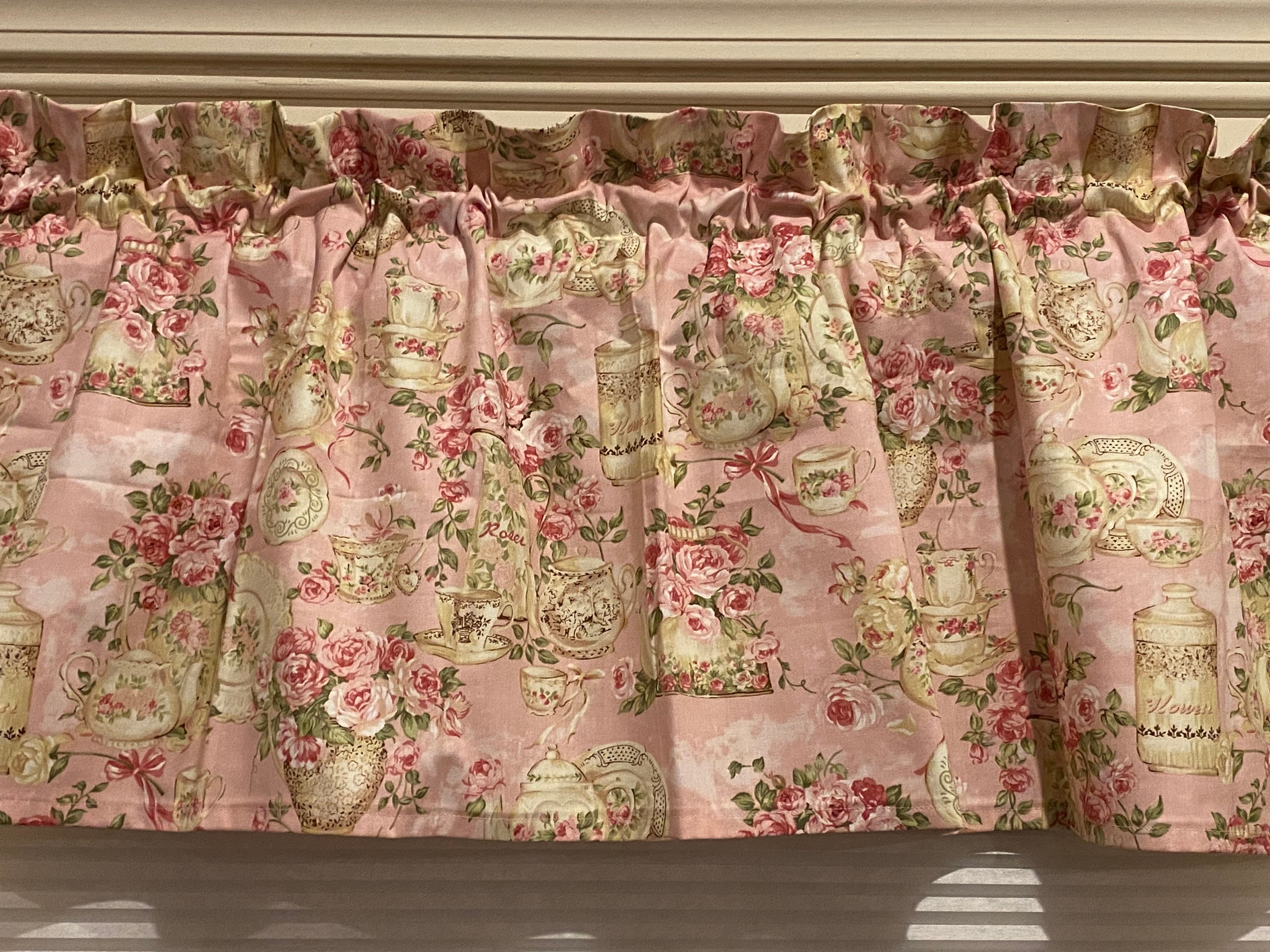 Tea Rose Floral Window Valance: Pink Cotton Kitchen & Bedroom Decor - Etsy