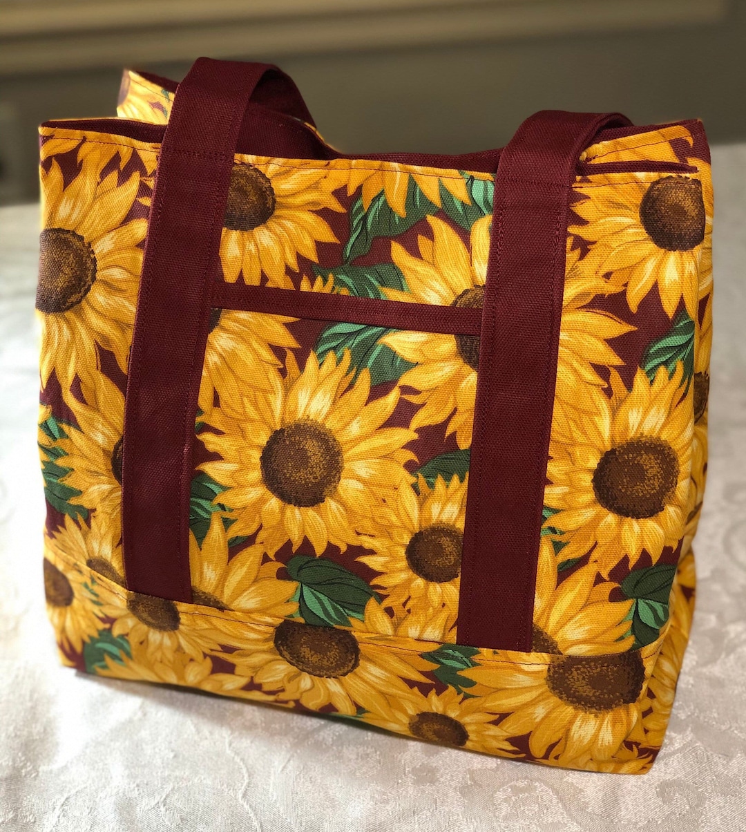 Lined Canvas Tote Bag Sunflower Purse Sunflower Handbag With Pockets ...