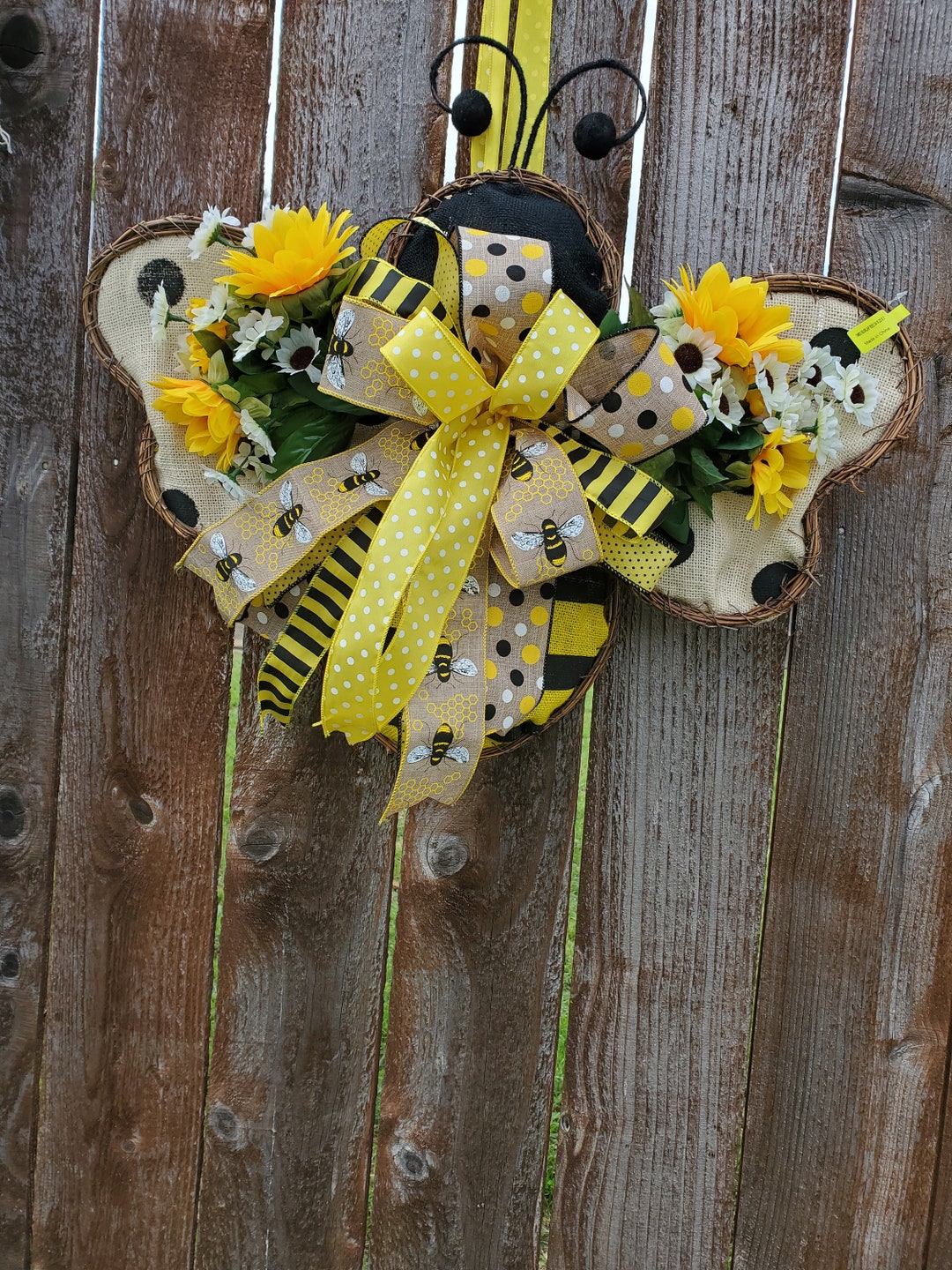 Bumble Bee Door Decor, Burlap Bee Door Hanger, Embellished With Ribbon ...