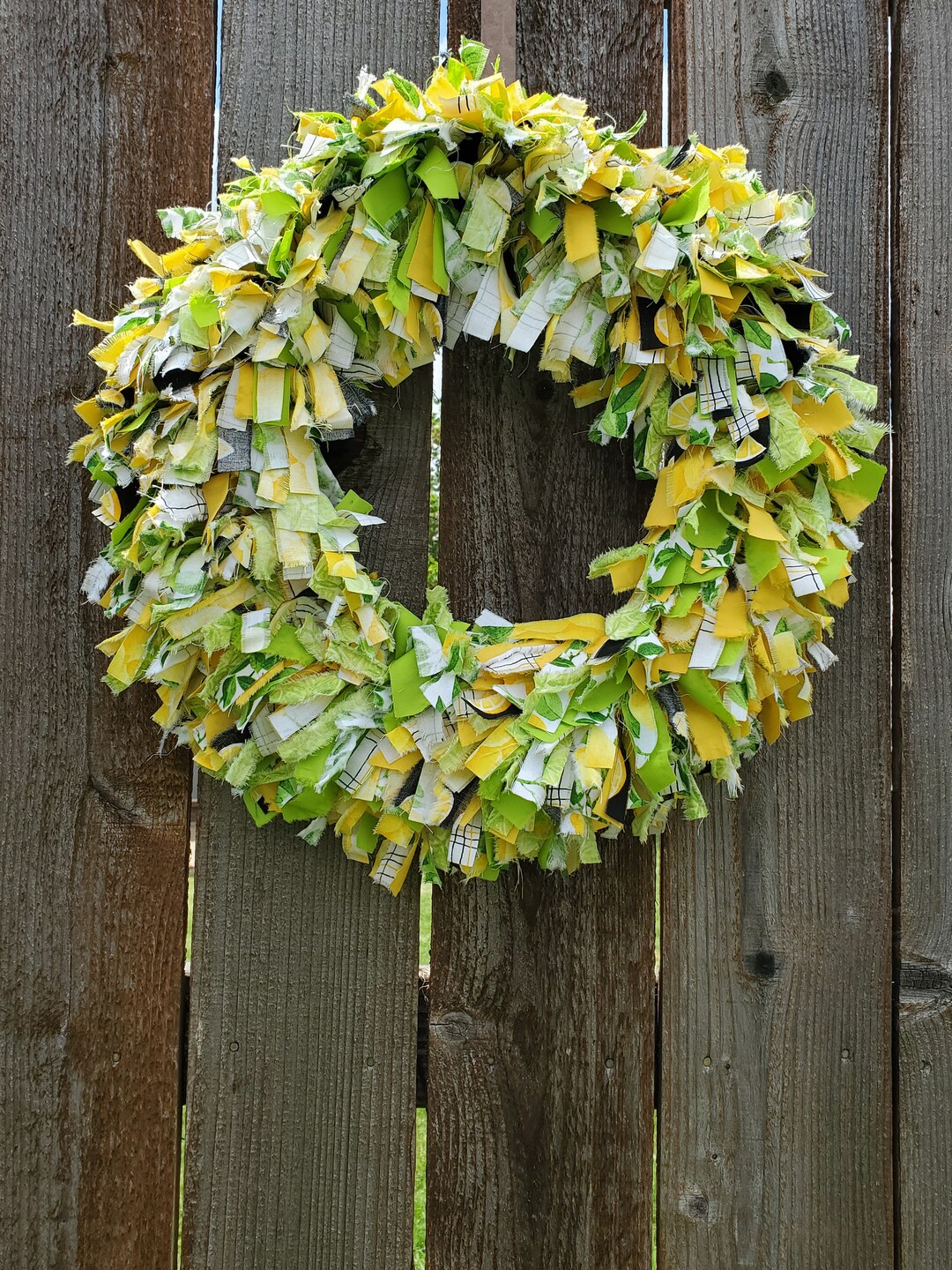 Lemon Lime Rag Wreath, Bright Yellow and Green Decor, Bohemian ...