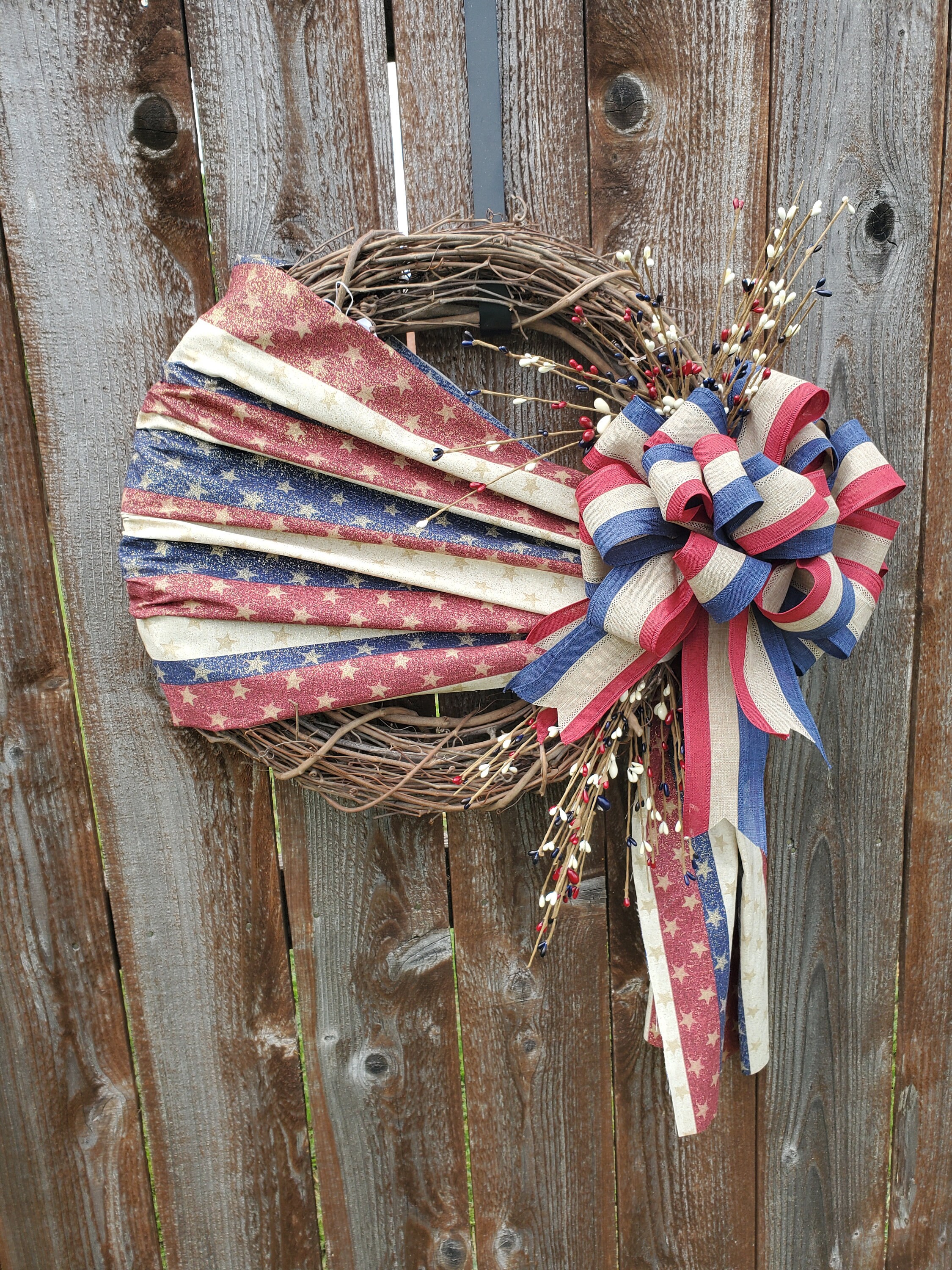 Grapevine Patriotic Fabric Wreath, 4th of July Wreath, Memorial Day ...