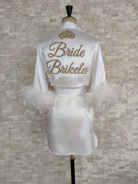 Luxury Bridal Robe gold Back Detailspersonalized Bride Robe - Etsy