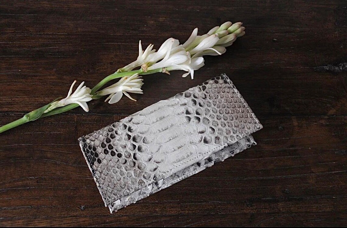 Genuine Python Skin Flat Unisex Gray Uncolored Wallet / Small - Etsy