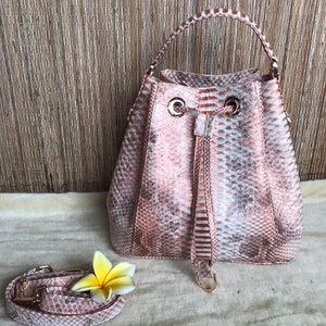Genuine Python Skin Peachy Gold Bucket Crosshandle Bag Designer Women ...